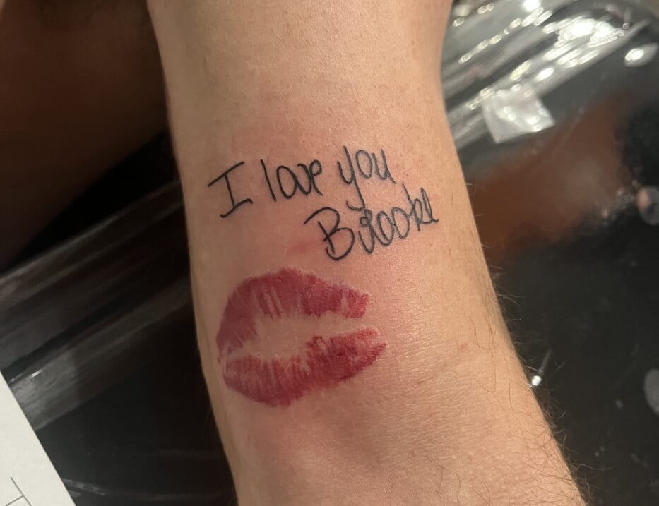 "I Love You Brooke" Lettering Tattoo With Lips By Terrance Sawyer ...