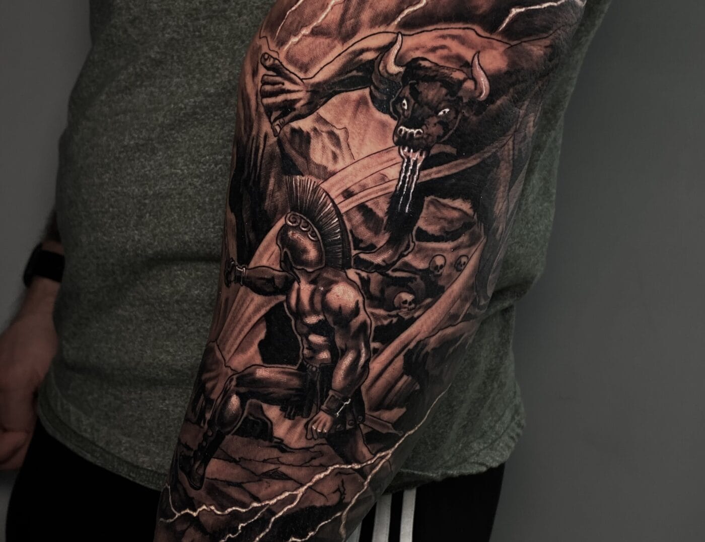 Theseus and the Minotaur Blackwork Photo Realism Tattoo By Rene ...
