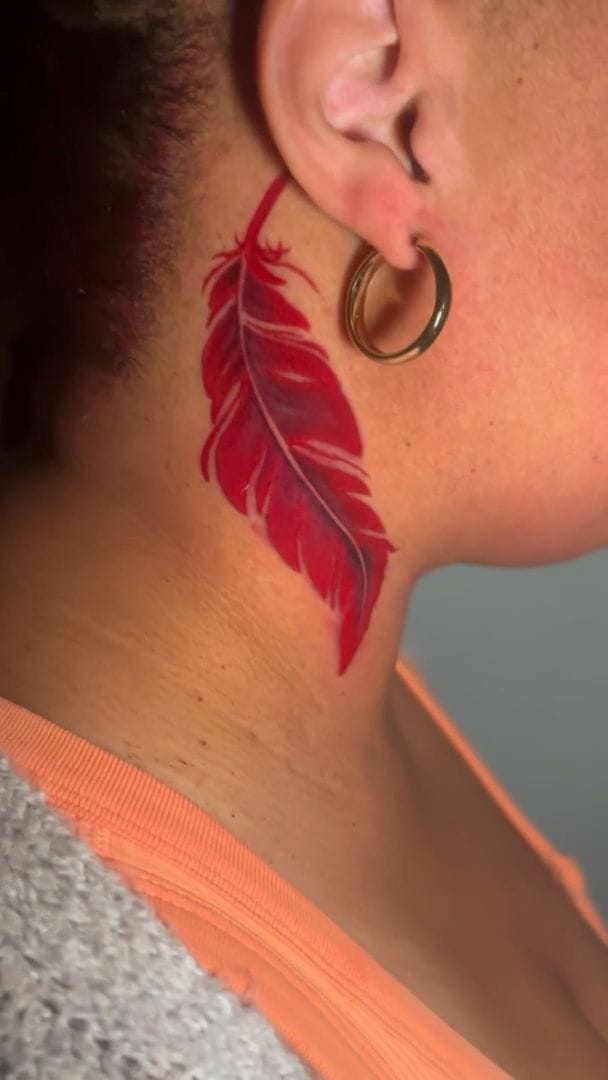 Redwork Realism Bird Feather Tattoo By Terrance Sawyer - Iron Palm ...