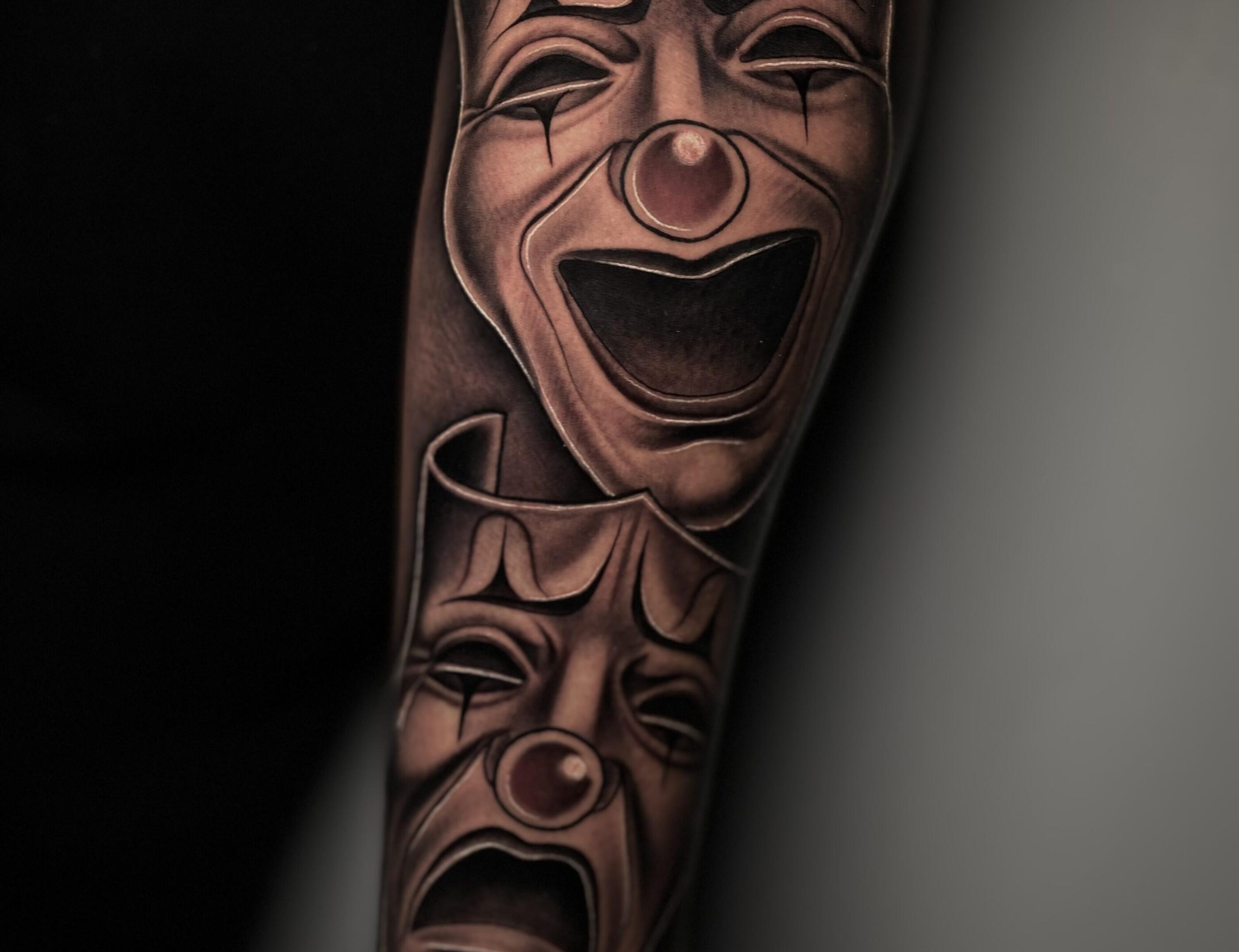 "Laugh Now. Cry Later" Comedy & Tragedy Blackwork Tattoo By Rene ...