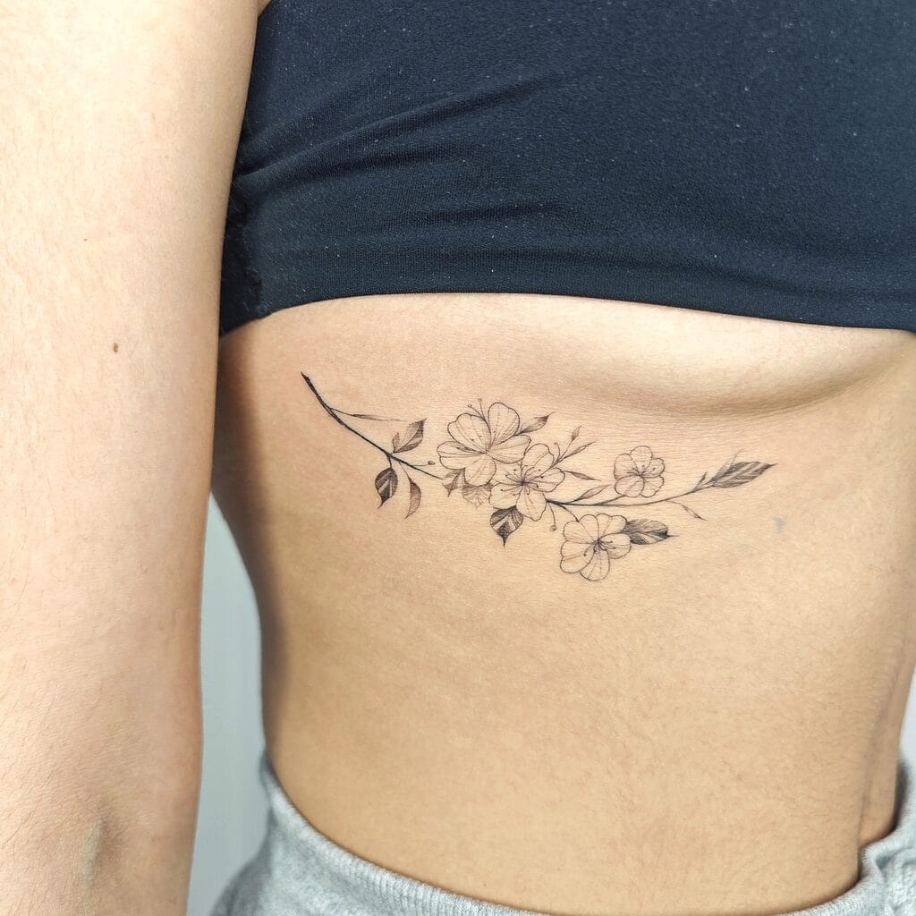 Cherry Blossom Fine Line Tattoo By Kawa - Iron Palm Tattoos & Body Piercing