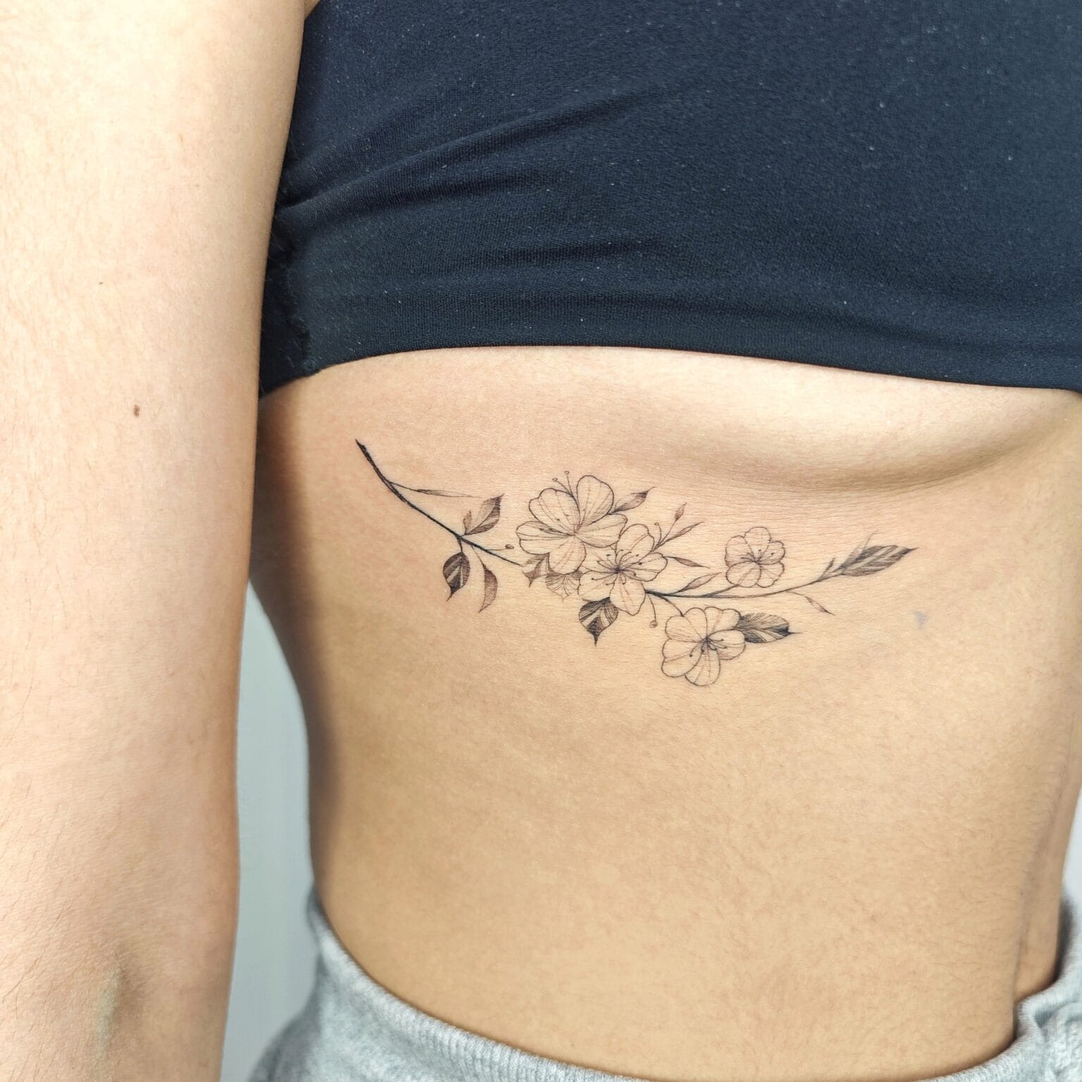 Cherry Blossom Fine Line Tattoo By Kawa - Iron Palm Tattoos & Body Piercing